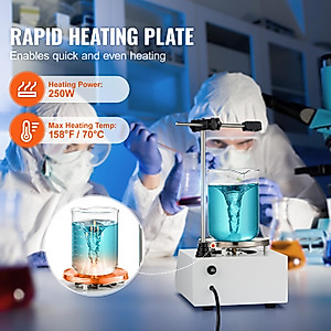 Happybuy Magnetic Stirrer 250W 158℉/70℃ Heating Hot Plate with Magnetic Stirrer 0-1600 RPM Adjustable 1000ML Lab Magnetic Stirrer Mixer with Stand Support, Stirring Bar