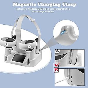 VR Charging Station for Oculus/Meta Quest 2, Charging Dock Stand Set with 2 Rechargeable Batteries(Support Elite Strap), Magnetic Charging Headset and Touch Charging Controller, USB-C Charger Cable