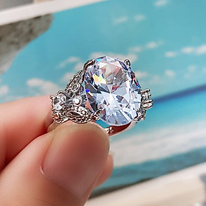 WDIYIEETN Fashion Jewelry Genuine Women's 925 Sterling Silver Ring Oval Cut Shiny Huge Solitaire CZ Crystal Diamond Butterfly Ring Engagement Wedding Party Band Ring Size 6-10 (10)