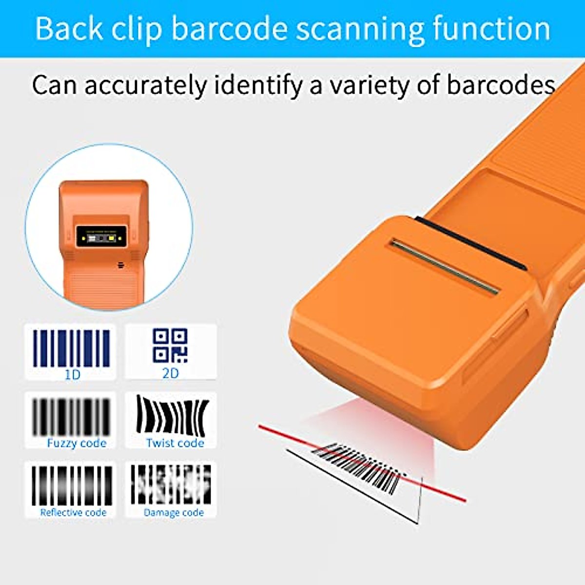 POS Receipt Printer 58mm Thermal Receipt Printer Bluetooth Handheld POS Machine Terminal Printer,Mobile POS Portable Back Clip Receipt Printer with Barcode Scanning Function