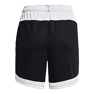 Under Armour Women's Baseline 6" Basketball Shorts , (001) Black / White / White , Large