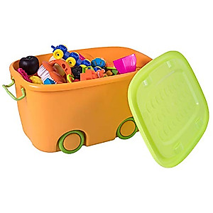 Basicwise Orange Stackable Toy Storage Box with Wheels Large