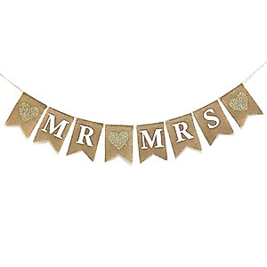 Honbay MR and MRS Burlap Banner Wedding Bunting Banner for Wedding Photo Props, Backdrop or Table Decorations