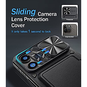 Vihibii for iPhone 14 Pro Max Case, Wallet Case with Card Holder (Storage 4 Cards), Slide Camera Cover & Kickstand [Military Grade Drop Protection] Phone Case 6.7" (2022), Black