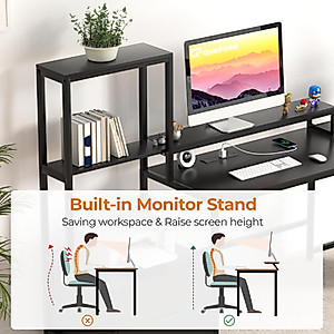 GreenForest 70" L Shaped Desk with Power Outlets & Printer Shelf,Reversible Computer Desk with Drawer & Monitor Stand,Home Office Gaming Desk with Storage Space,Black
