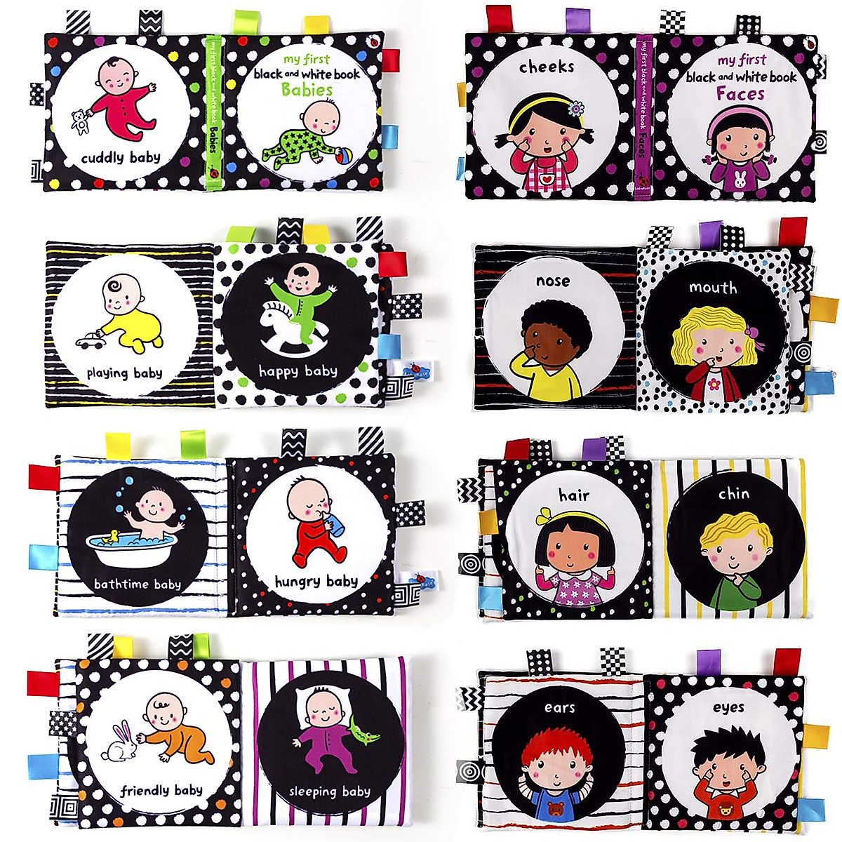 Soft Cloth Books Baby Books-2Pack for Infant Toddler Kids, Colorful High Contrast, Crinkle Washable Chewable Non-Toxic Early Educational Bath Books, Babies & Faces & Out Going Themes, Giftable