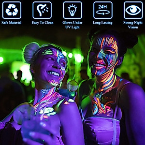 UV Blacklight Neon Face and Body Paint, 8 Tubes 0.84oz Glow in the Dark Body Paints, Neon Fluorescent Glow in Dark Party Supplies