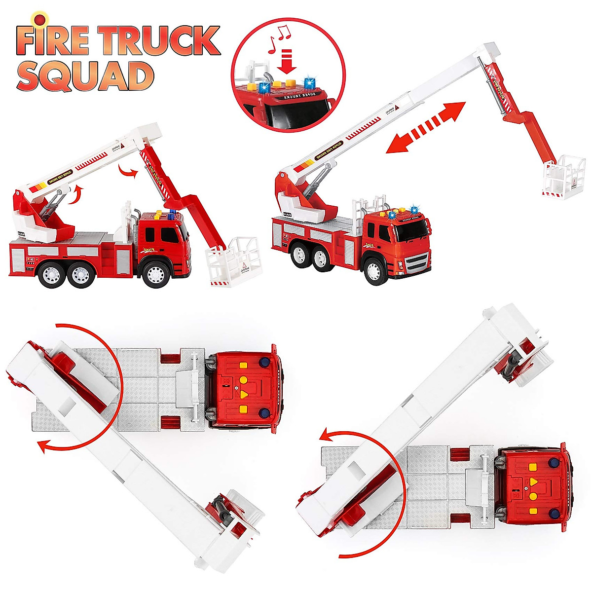 Fire Truck Playset - 1:12 Scale Large Size Toys - Realistic Fire Engine, 3 Firemen, Road Signs, Lights, Sounds - Friction-Powered Fire Truck Toys for 3 Year Old Boys, Girls, Toddlers Age 3 4 5
