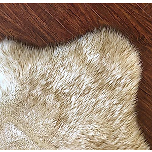 LAMBZY Genuine Sheepskin Silky Area Rug - Thick Strong Bottom Texture Washable Stain Resistant Rug - Perfect for Children Living Room, Bedroom Decoration - 2' x 4'2",60x125 cm , Two Tone White/Brown