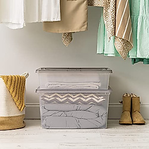 28 Quart Clear Under Bed Plastic Storage Box, Gray, Set of 6