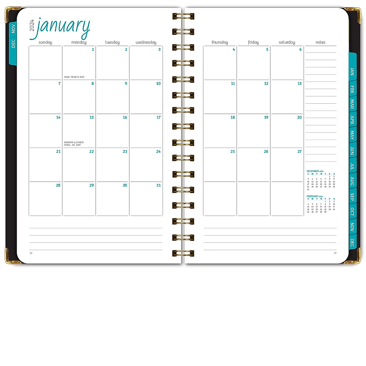 HARDCOVER 2024 Planner: (November 2023 Through December 2024) 5.5"x8" Daily Weekly Monthly Planner Yearly Agenda. Bookmark, Pocket Folder and Sticky Note Set (Golden Floral)