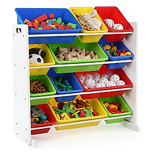 Humble Crew, White/Primary Kids' Toy Storage Organizer with 12 Plastic Bins & Crew, White/Primary Kids Book Rack Storage Bookshelf