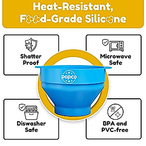 POPCO Silicone Microwave Popcorn Popper with Handles, Silicone Popcorn Maker, Collapsible Bowl Bpa Free and Dishwasher Safe - 15 Colors Available (Transparent Aqua)