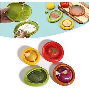 Generic Unique Silicone Fruit Storage Box, Reusable, Airtight, 4.92 inches (L) x 0.98 inches (H), Yellow/Red/Brown/Green, 4 Pcs