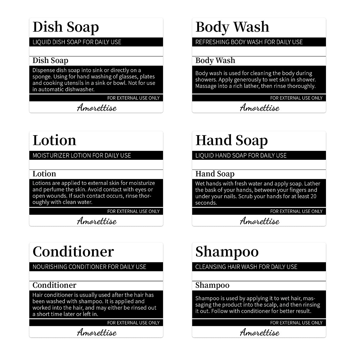 6 Pack Plastic Pump Bottles Dispenser, 16oz/500ml Empty Cylinder Shampoo Soap Dispenser, Refillable Containers with Extra Sprayer Pump Labels for Body Wash, Lotion, Gel(Amber)