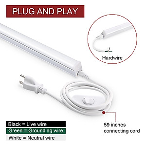 Kihung (8 Pack) LED T5 3FT Tube Light Fixture, 15W, 1800lm, 6500K, 3 Foot Linkable LED Shop Light Tube, Ceiling, Workshop, Corded Electric with Built-in ON/Off Switch