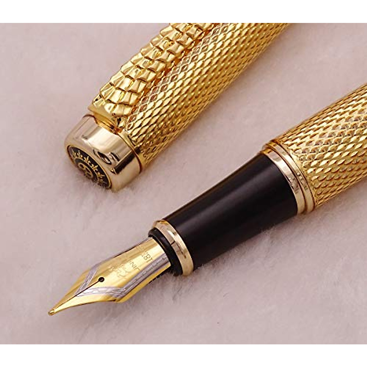 Gullor Jinhao Golden Dragon Red Crystal Eyes Fountain Pen with Push in Style Ink Converter
