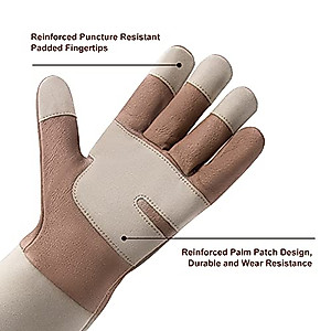 Gardening Gloves for Women & Men, Leather Long Sleeve Rose Pruning Gloves, Thorn Proof Garden Work Gauntlet Animal Handling Gloves (Medium, Light Brown)