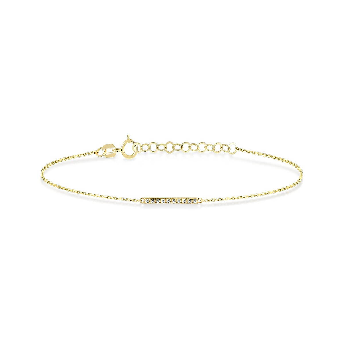 GELIN Diamond Bar Bracelet for Women | 14K Solid Gold Pave Diamond Bracelet | Adjustable 6" to 7"