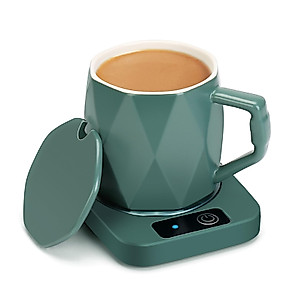 Coffee Warmer with Ceramic Mug, Electric Coffee Warmer for Desk Home Office, 131℉ Temperature Control, 16 Watt, Smart Coffee Cup Warmer for Heating Coffee, Milk, Tea