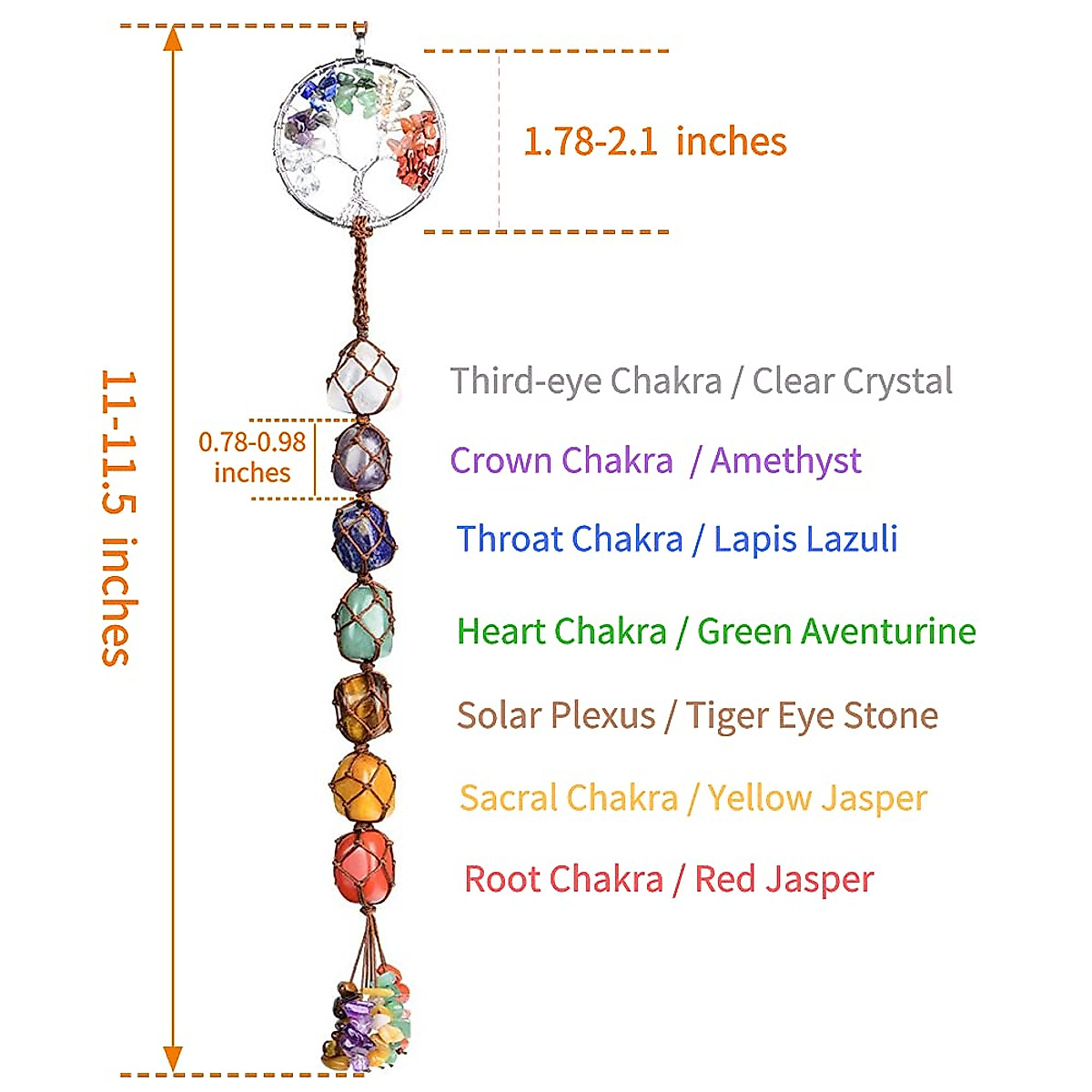Handmade Crystal Window Car Hanging Ornaments 7 Chakra Home Decoration Feng Shui Ornament Yoga Meditation Car Decoration Tumbled Palm Stones (7 Chakras Tree)