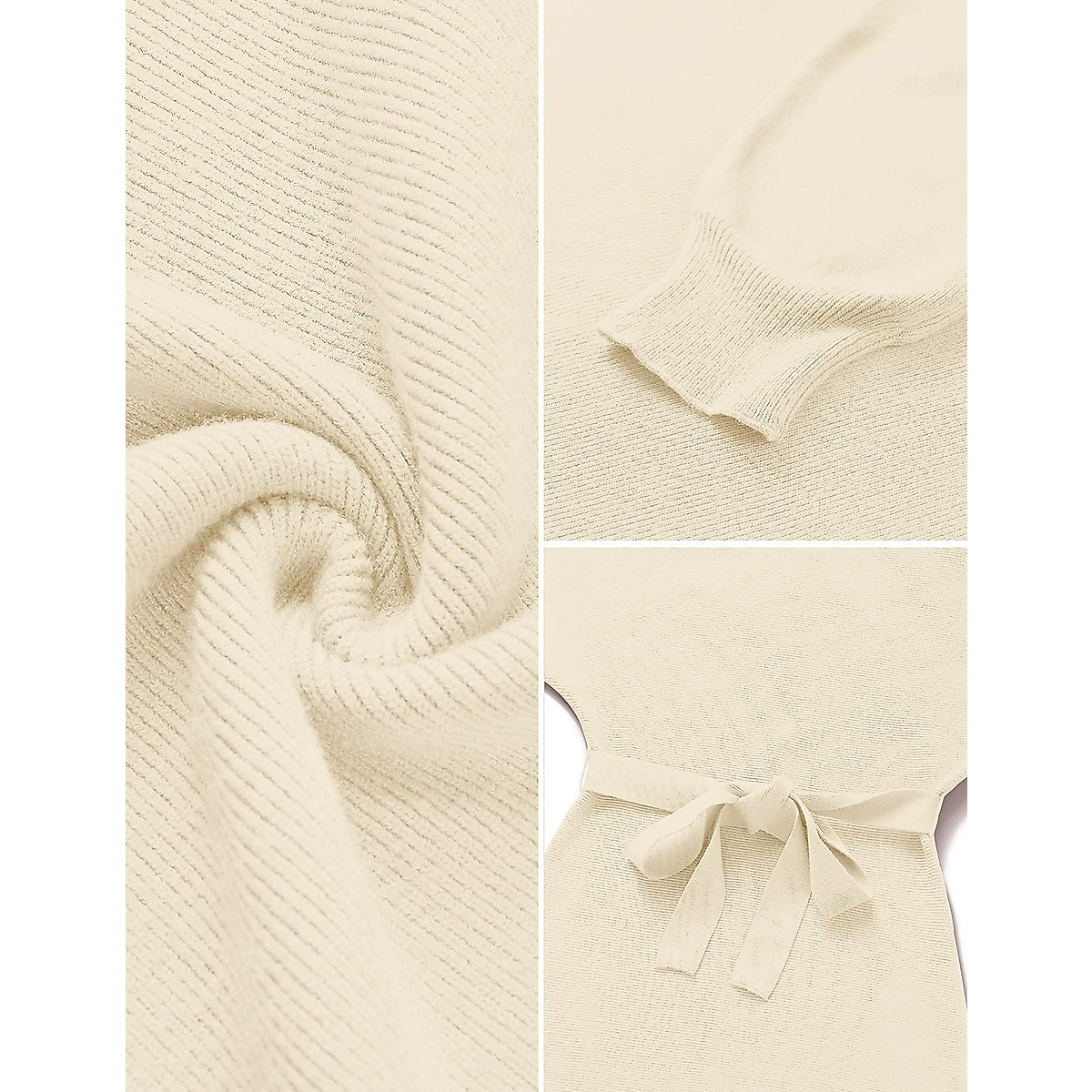 MEROKEETY Women's Off Shoulder Batwing Sleeve Sweater Dress Ribbed Knit Bodycon Mini Dresses with Belt,Beige,M