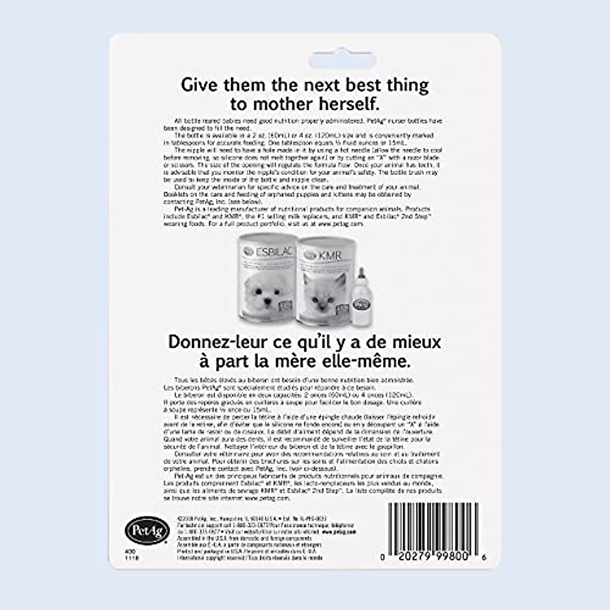 PetAg Nursing Kit - Baby Bottle and Nipple for Small and Large Pets - Promotes Natural Feeding of Esbilac - 2 oz Bottle - 2 Pack