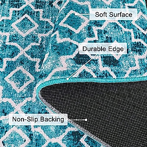 Moynesa Boho 3x5 Area Rug, Modern Washable Teal Kitchen Rugs Non-Slip Entry Throw Rug Laundry Room Rugs Faux Wool Mat Low-Pile Floor Carpet for Entrance Living Room Bedroom Dining