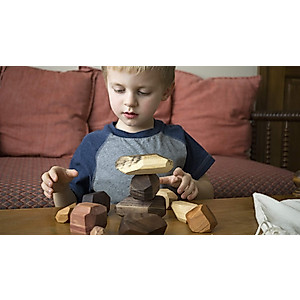 Tumi Ishi 11 Piece Wood Rock Set - Mixed Wood Species - Balancing Blocks - Natural Wood Toy - Organic Jojoba oil and Beeswax Finish - Handmade Wooden Toys - Sensory Toy - USA Made - Personalizable