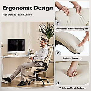 JHK Ergonomic Adjustable Computer Desk White Office Chair, Cream
