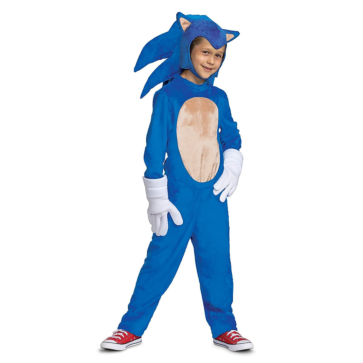 Sonic the Hedgehog Costume, Official Deluxe Sonic Movie Costume and Headpiece, Kids Size Large (10-12)