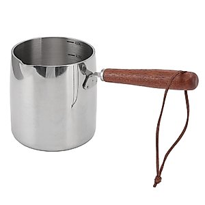 Coffee Milk Warmer, 450ml Stainless Steel Mini Melting Pot with Spout and Wooden Handle, Warmer Pot for Stove Top for Chocolate Melting, Coffee Tea Warming