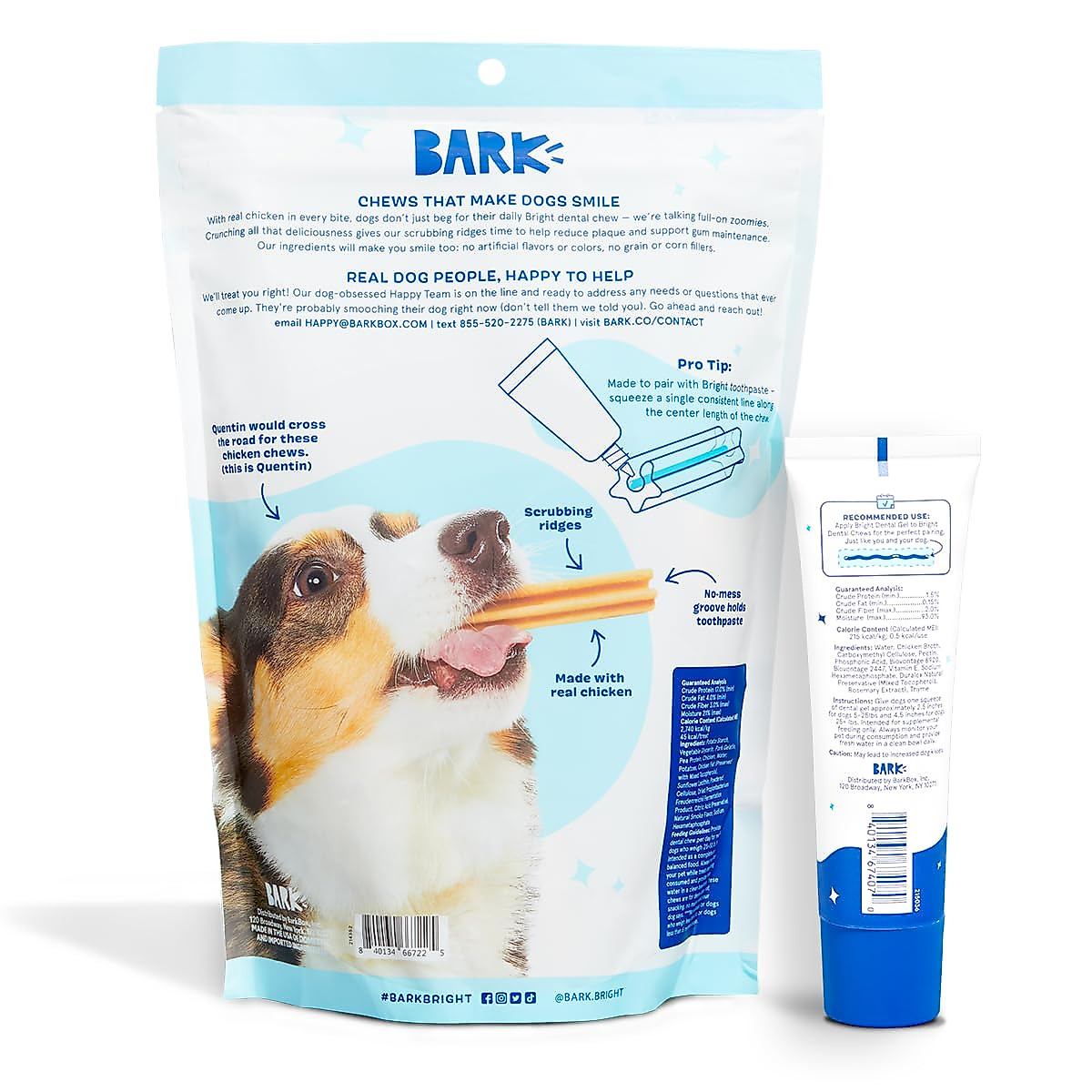 Bark Bright Original Dog Dental Kit - 30 Teeth Cleaning Chew Sticks & Toothpaste - Medium Breeds