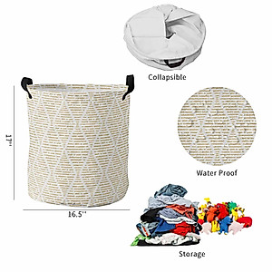 Huotupsine Yellow Geometric Laundry Basket Large 16.5"x17" Waterproof Laundry Hamper, Contemporary Modern Abstract Art Collapsible Toys Blankets Storage Baskets Clothes Hamper for Bathroom Bedroom