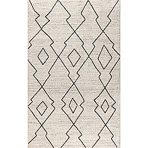 JONATHAN Y MOH202A-5 Alia Moroccan Beni Souk Indoor Farmhouse Area-Rug Bohemian Minimalistic Geometric Easy-Cleaning Bedroom Kitchen Living Room Non Shedding, 5 X 8, Cream,Black