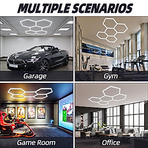 GooComfy Modern Hexagon LED Garage Light Fixture, 120W 13200LM 25 Pack Honeycomb Ceiling Light for Garage, Basement, Gaming Room, Warehouse, Gym, 5 Hexagon