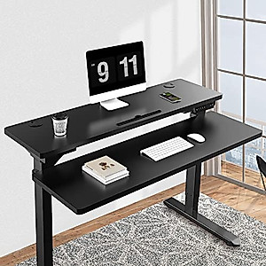 AIMEZO Dual Motor Split Top Desk Height Adjustable Standing Desk Electric Stand Up Desk with Table Top (Black Top+Black Frame)
