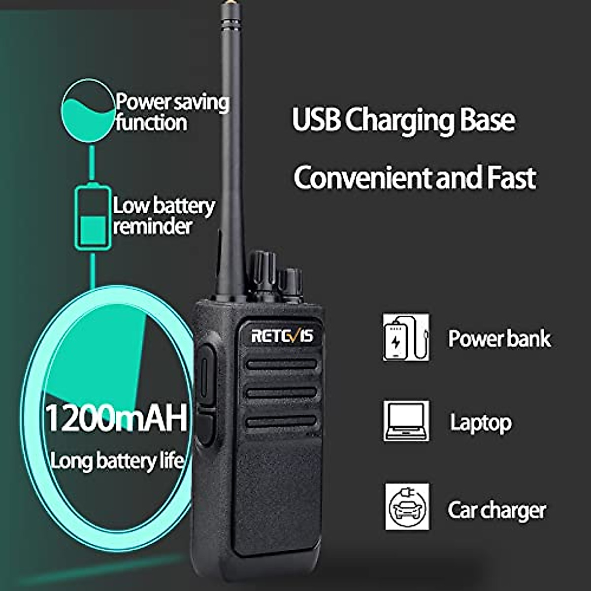 Retevis RT17 Walkie Talkies Long Range, Durable Two Way Radio Rechargeable with USB Charger Base, Portable 2 Way Radios with Earpieces Mic, for Adults School Security Warehouse Construction(6 Pack)
