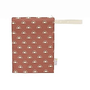 Itzy Ritzy Sealed Wet Bag with Handle – Wet Bag for Travel, Swimsuits, Cloth Diapers, Gym Clothes & Toiletries - Washable & Reusable w/Water Resistant Lining - Measures 11” x 14” (Terracotta Sunrise)