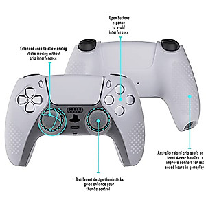 eXtremeRate PlayVital Clear White 3D Studded Edition Anti-Slip Silicone Cover Skin for ps5 Controller, Soft Rubber Case for ps5 Wireless Controller with 6 Clear White Thumb Grip Caps