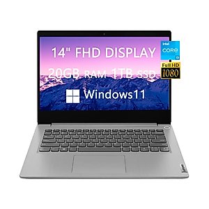 Lenovo 2023 Newest Upgraded Laptops for College Student & Business, 14 inch FHD Computer, 11th Gen Intel Core i3-1115G4 Quad-Core, 20GB RAM, 1TB SSD, Fast Charge, HDMI, Windows 11, LIONEYE HDMI Cable
