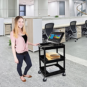 Offex 39.25" H Mobile Multipurpose Utility Tub Cart with 3 Shelves and Push Handle - Black, Great for Warehouse, Garage and More