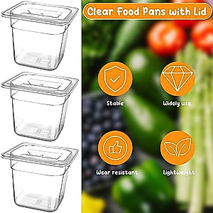 Ujuuu 6 Pack Plastic Clear Food Pan with Lid 1/6 Size 7 Inch Deep Stackable Acrylic Square Container Polycarbonate Food Storage for Hotel Restaurant Kitchen Food Prep Storage (2.2L)