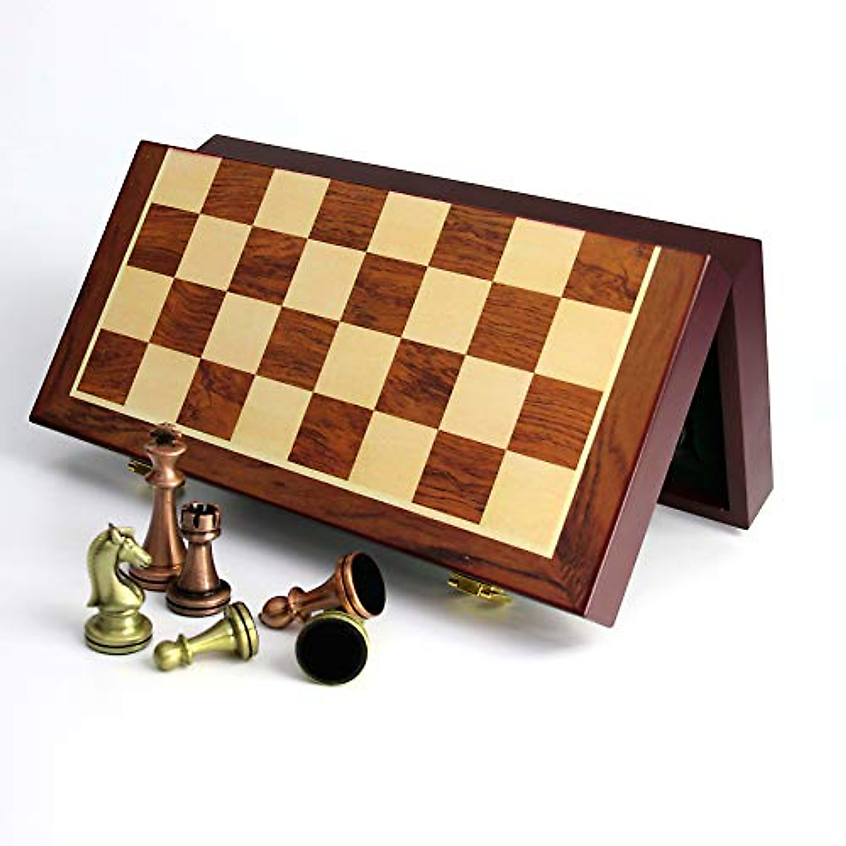 Auroal Chess Set, Large Metal Deluxe Chess, Chess Set for Adults Unique, Folding Wooden Chess Board, Educational Toys for Kids and Adults