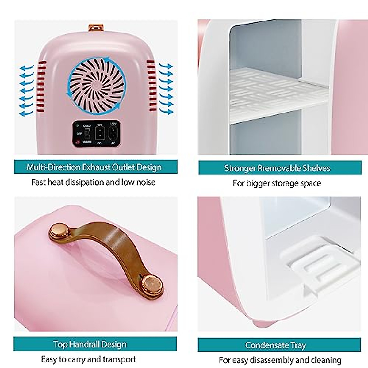 CAYNEL Mini Fridge Portable Thermoelectric 4L/6 Can AC/DC Cooler and Warmer for Skincare,Food,Beverage,Beauty & Makeup small Feidge for Bedroom,Car and Office (Pink)