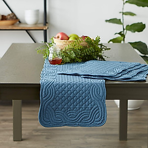 DII Quilted Farmhouse Collection Tabletop, Placemat Set, French Blue, 6 Piece
