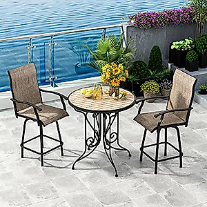 PIAOMTIEE Outdoor Bar Stools Set of 4, Bar Height Patio Chairs with High Back and Armrest, All Weather-Resistant Textilene Bar Stools Patio Furniture for Garden Lawn Deck, Brown
