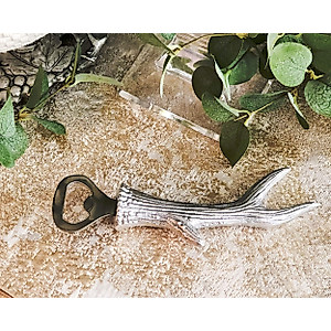 Arthur Court Designs Aluminum Deer Antler Elk Bottle Opener - Rustic Forged Stainless Steel Head 7 inch Long