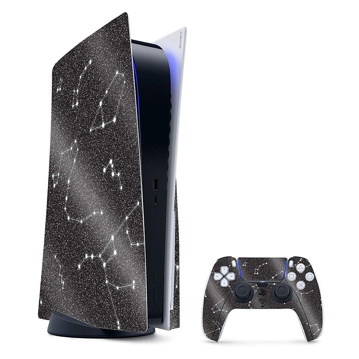 MightySkins Glossy Glitter Gaming Skin for PS5 / Playstation 5 Bundle - Constellations | Durable High-Gloss Glitter Finish | Easy to Apply and Change Style | Made in The USA