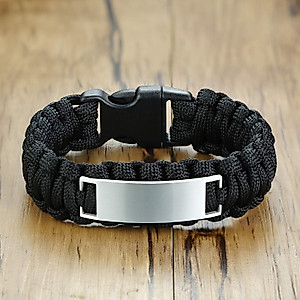 MZZJ ELIQUIS Medical Alert ID Bracelet Black Stainless Steel ID Tag Durable Braided Black Rope Paracord Survival Emergency Cuff Bracelet Band for Men Women, Outdoor Sport Safe Bracelet